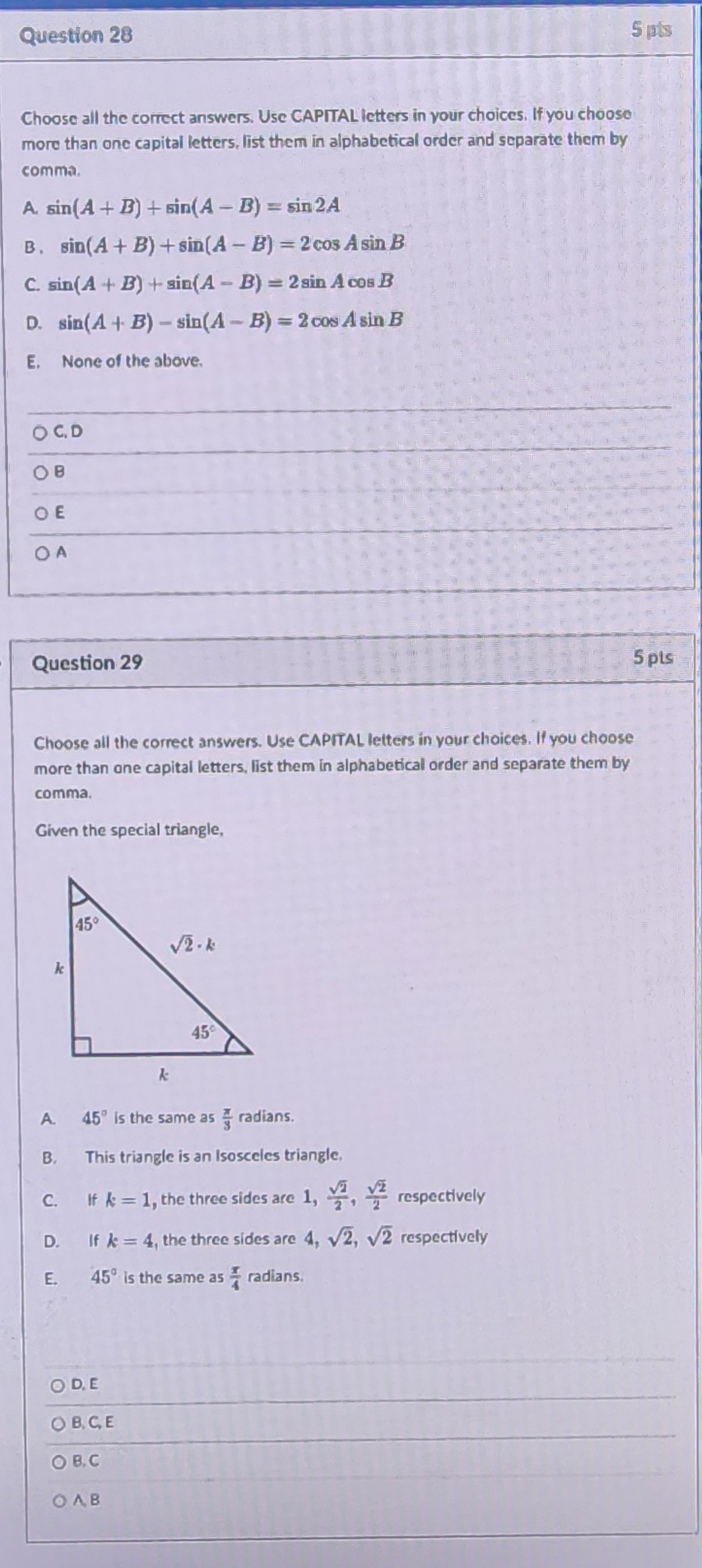 Solved Choose all the correct answers. Use CAPTAL letters in | Chegg.com