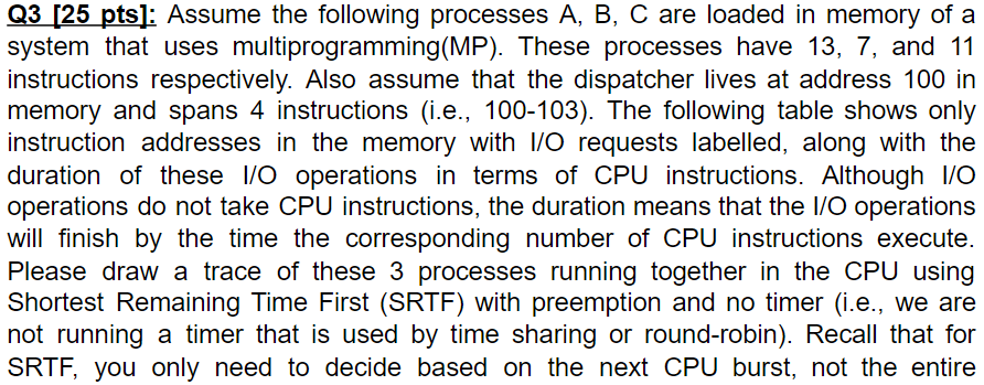 Solved Q3 [25 pts]: Assume the following processes A, B, C | Chegg.com