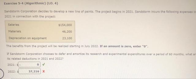 Solved Exercise 5-4 (Algorithmic) (LO.4) Sandstorm | Chegg.com