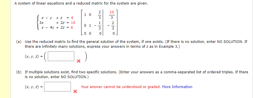 Solved A system of ﻿linear equations and a reduced matrix | Chegg.com