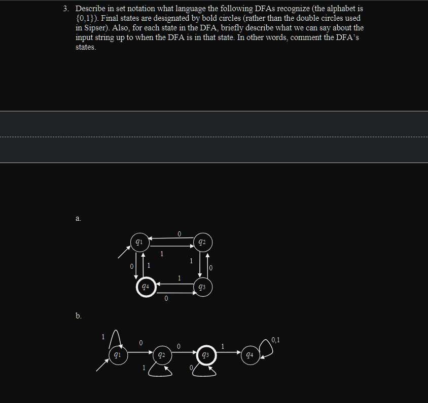 Solved 3. Describe in set notation what language the | Chegg.com