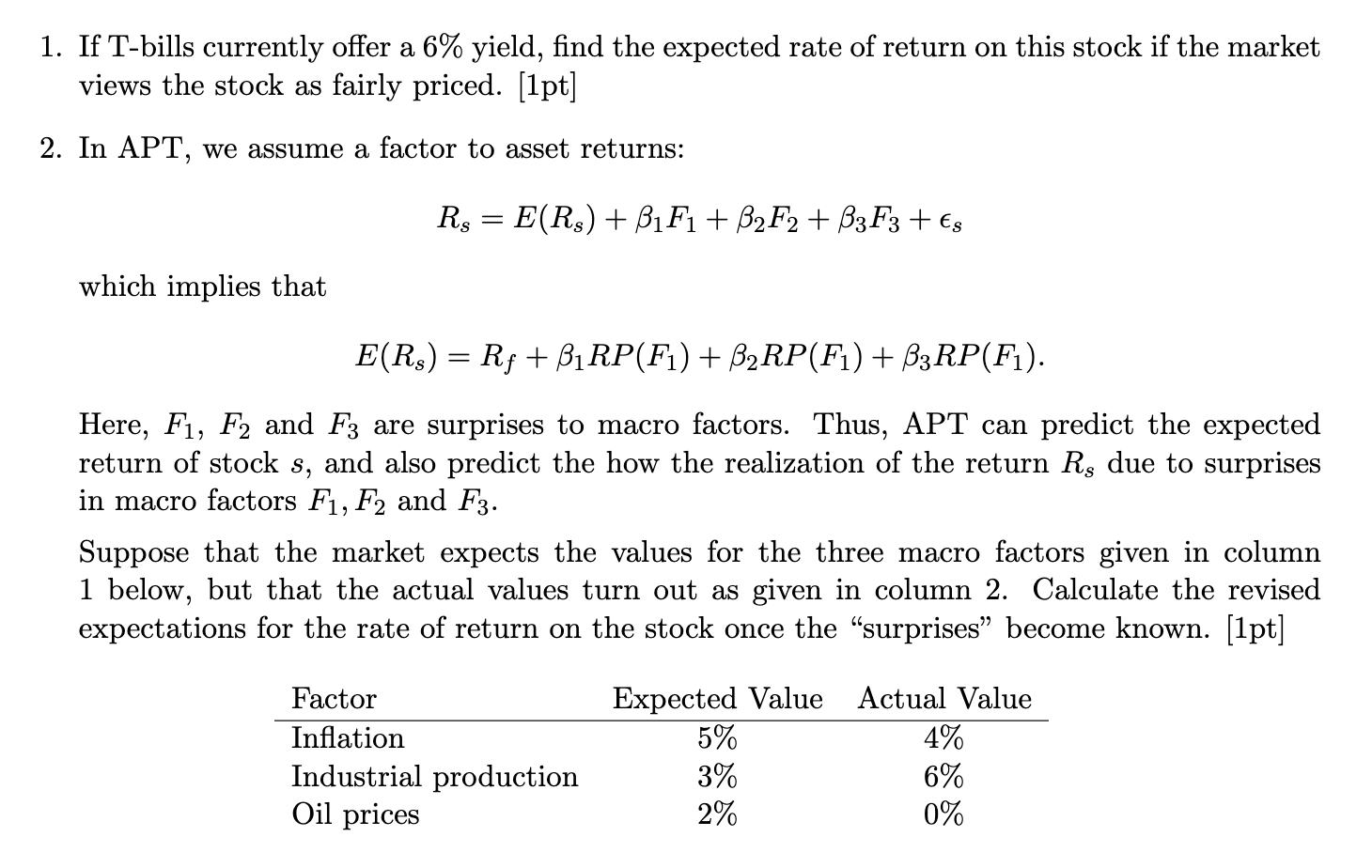 Solved Consider the following multifactor (APT) model of | Chegg.com