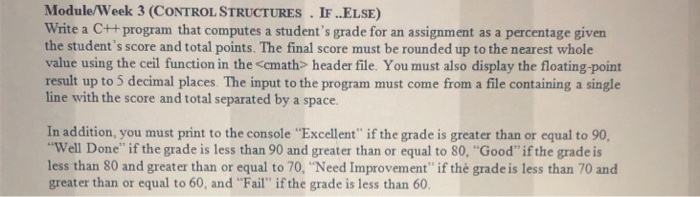 Solved Module/Week 3 (CONTROLSTRUCTURES. IF ..ELSE) Write a | Chegg.com