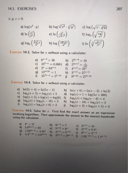 Solved 14.3. EXERCISES 207 1, y, z > 0. b) log(VF.VF) | Chegg.com