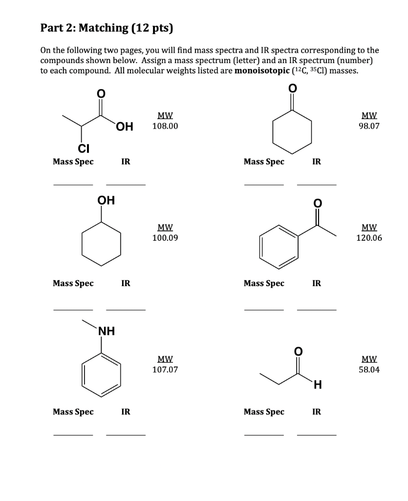 Part 2: Matching (12 pts) On the following two pages, | Chegg.com