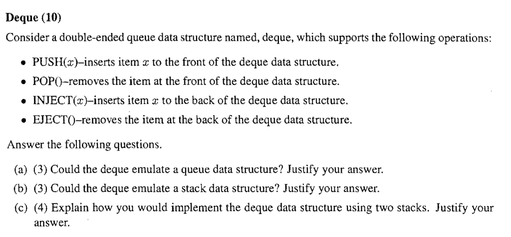 Solved Deque (10) Consider a double-ended queue data | Chegg.com