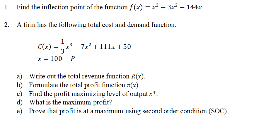 Solved 1. Find the inflection point of the function | Chegg.com