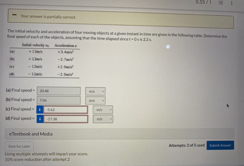 Solved The initial velocity and acceleration of four moving | Chegg.com