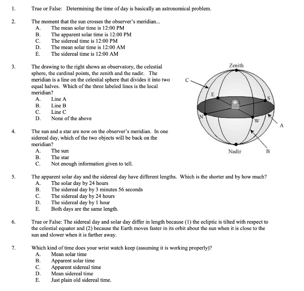 1. True or False: Determining the time of day is | Chegg.com
