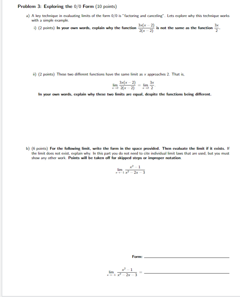 Solved a) A key technique in evaluating limits of the form | Chegg.com
