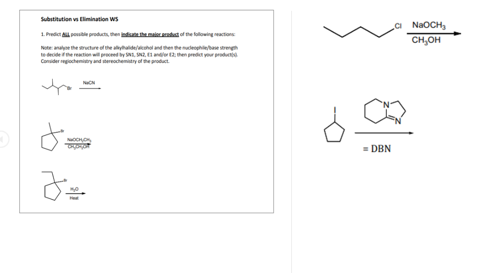 Solved Substitution vs Elimination Ws NaOCH3 1. Predict ALL | Chegg.com