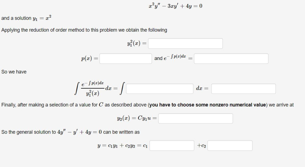 Solved (1 point) Given a second order linear homogeneous | Chegg.com