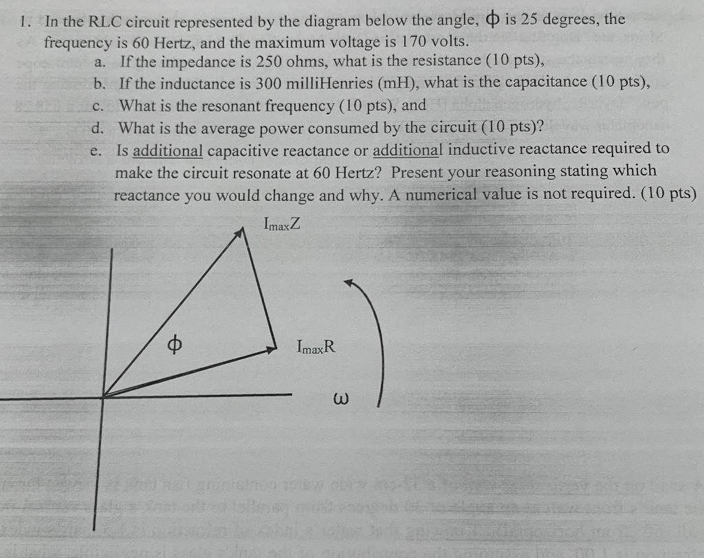 Solved 1. In the RLC circuit represented by the diagram | Chegg.com