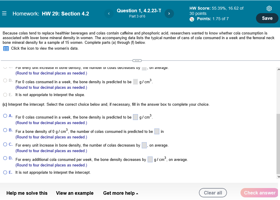 Solved Colas per Week and Bone Density colas per week Bone | Chegg.com