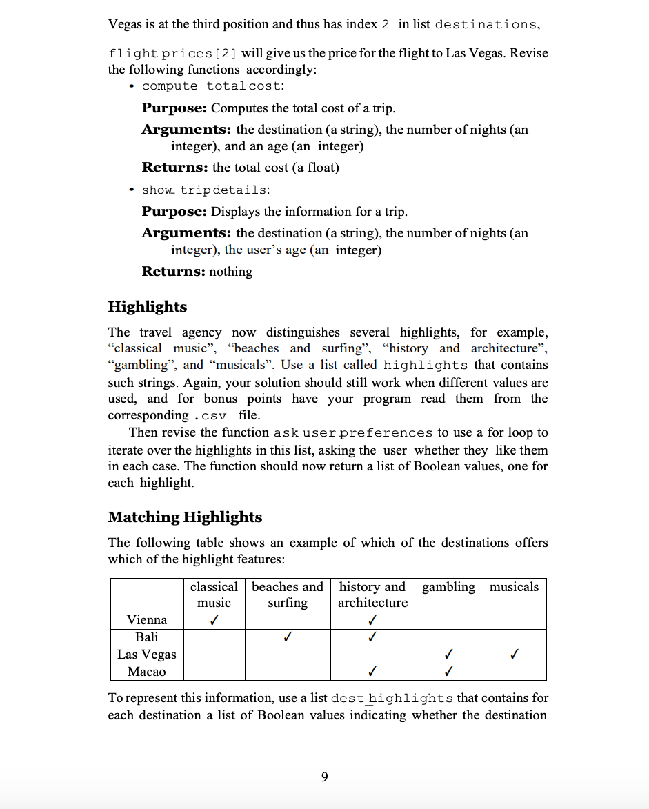 Solved Stage 2: Include More Destinations and Highlights In | Chegg.com
