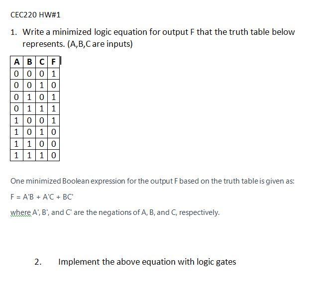 Solved 1. Write a minimized logic equation for output F that | Chegg.com