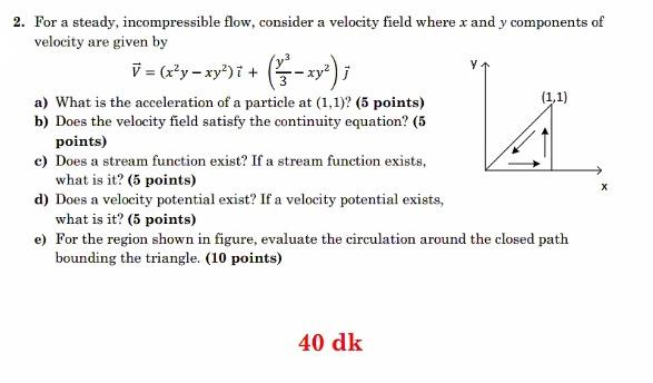 Solved 2. For a steady, incompressible flow, consider a | Chegg.com