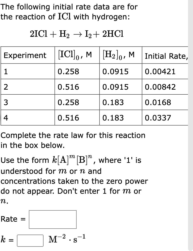 Solved The Following Initial Rate Data Are For The Reaction