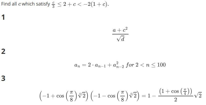 Solved Find all c which satisfy 3c≤2+c