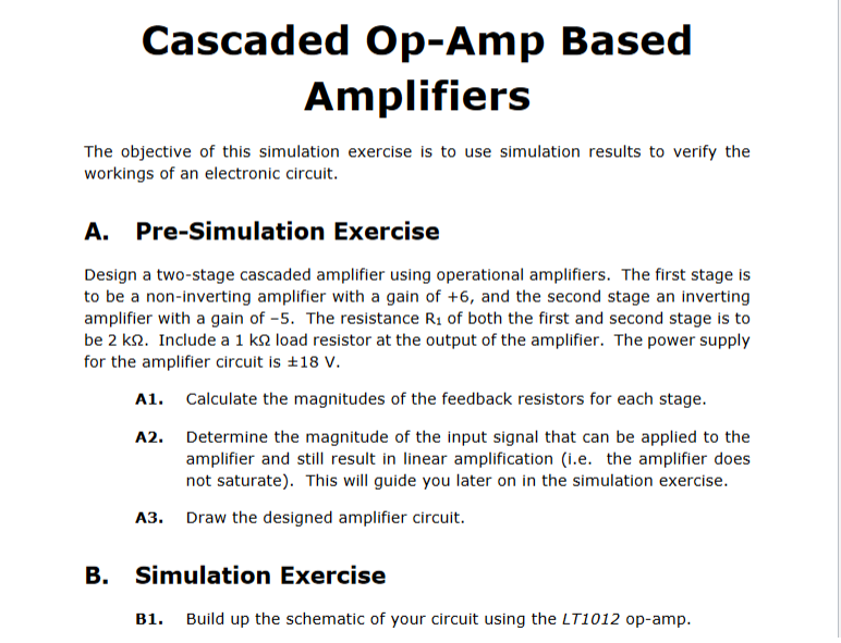 Solved Cascaded Op-Amp Based Amplifiers The objective of | Chegg.com