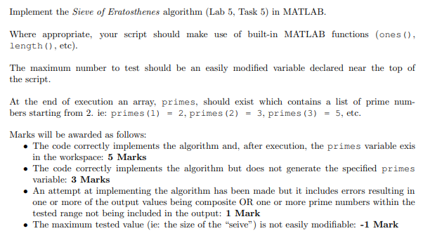 Solved Implement The Sieve Of Eratosthenes Algorithm Lab 5 