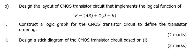 Solved b) i. Design the layout of CMOS transistor circuit | Chegg.com