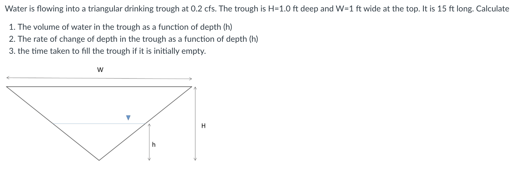 Solved Water is flowing into a triangular drinking trough at | Chegg.com
