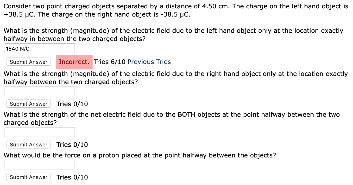Solved Consider two point charged objects separated by a | Chegg.com