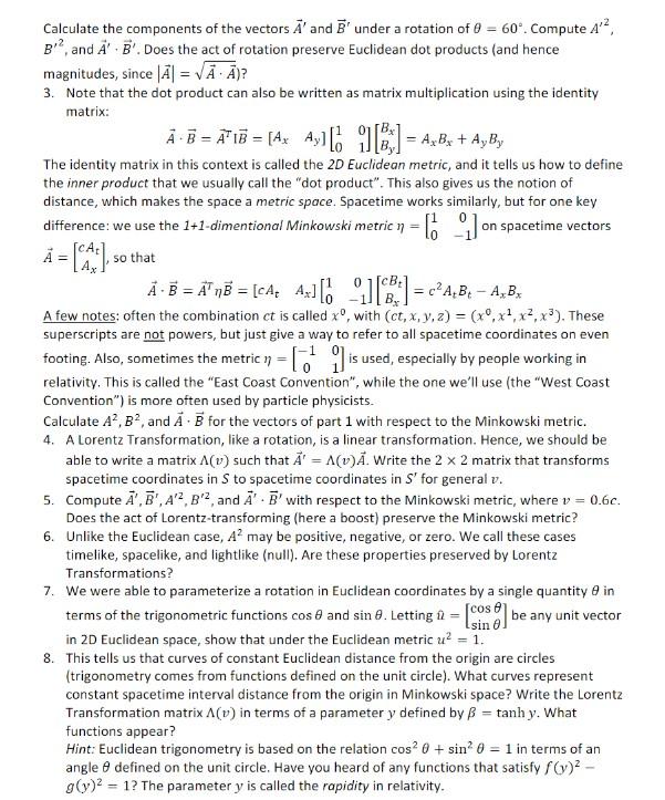 Solved Part B - Minkowski Geometry 1. Consider vectors Ā = | Chegg.com