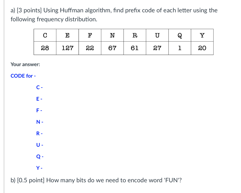 Solved A 3 Points Using Huffman Algorithm Find Prefix 8567