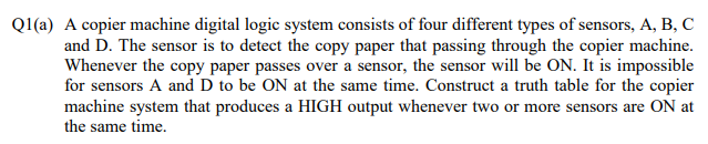 Solved Q1(a) A copier machine digital logic system consists | Chegg.com