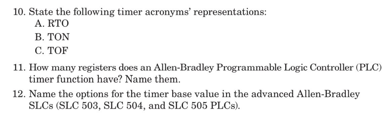 Solved 10. State the following timer acronyms' | Chegg.com