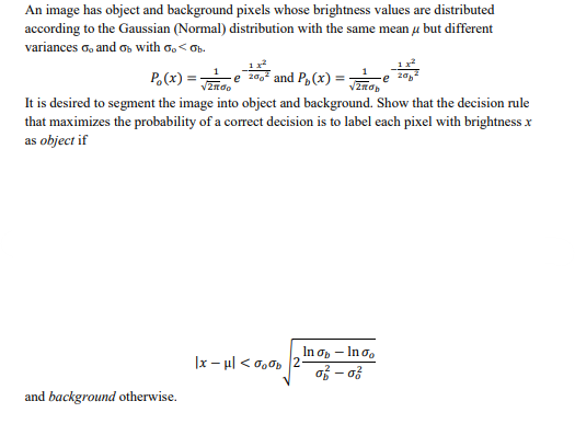 An image has object and background pixels whose | Chegg.com