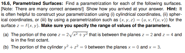 Solved 16.6, Parametrized Surfaces: Find a parametrization | Chegg.com