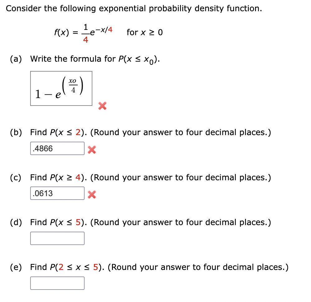 Solved Consider the following exponential probability | Chegg.com