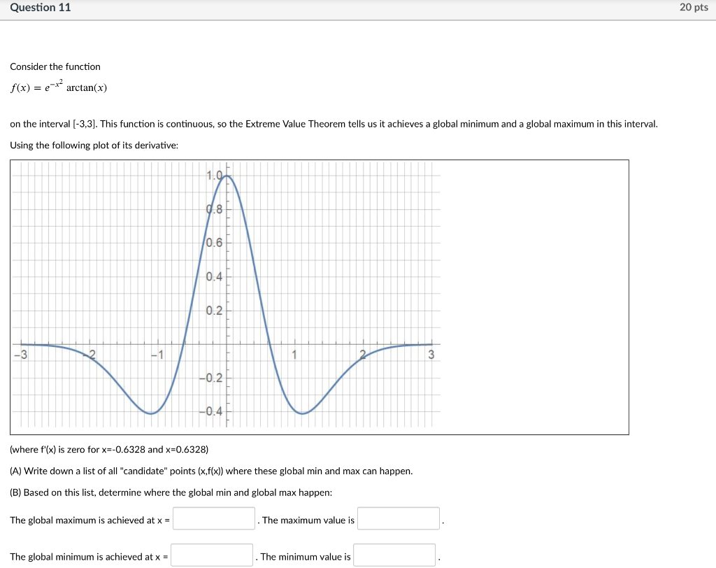 Solved Question 11 20 pts Consider the function f(x) = e-x2 | Chegg.com