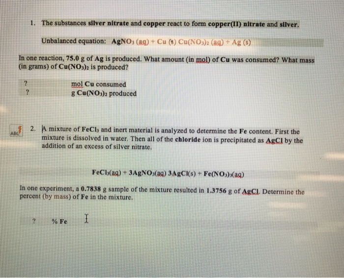 Solved 1. The substances sllver nltrate and copper react to | Chegg.com