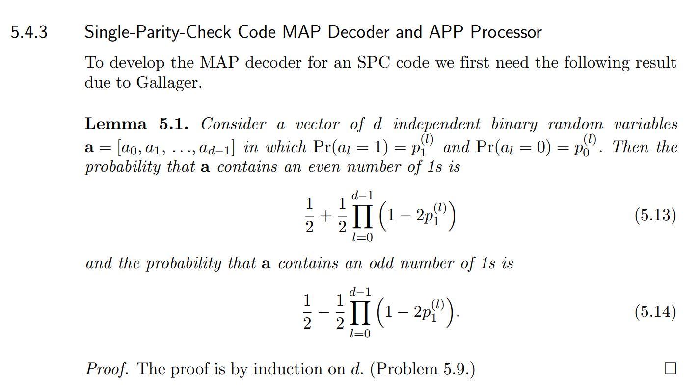 Solved 5.4.3 Single-Parity-Check Code MAP Decoder and APP | Chegg.com