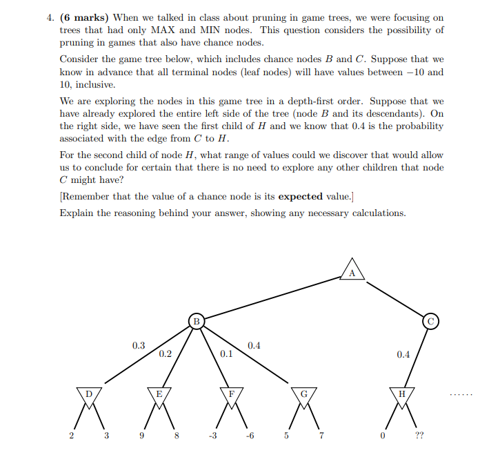 4. (6 marks) When we talked in class about pruning in | Chegg.com