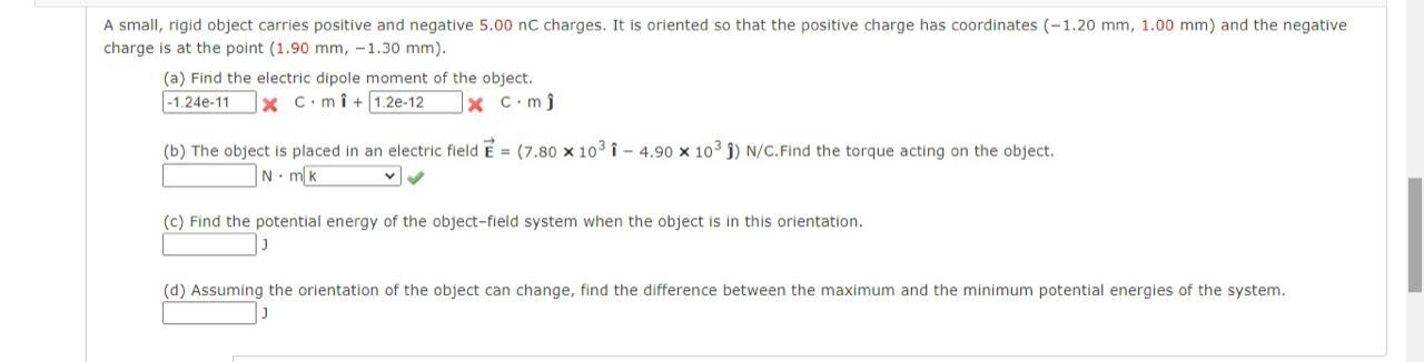 Solved A small, rigid object carries positive and negative | Chegg.com
