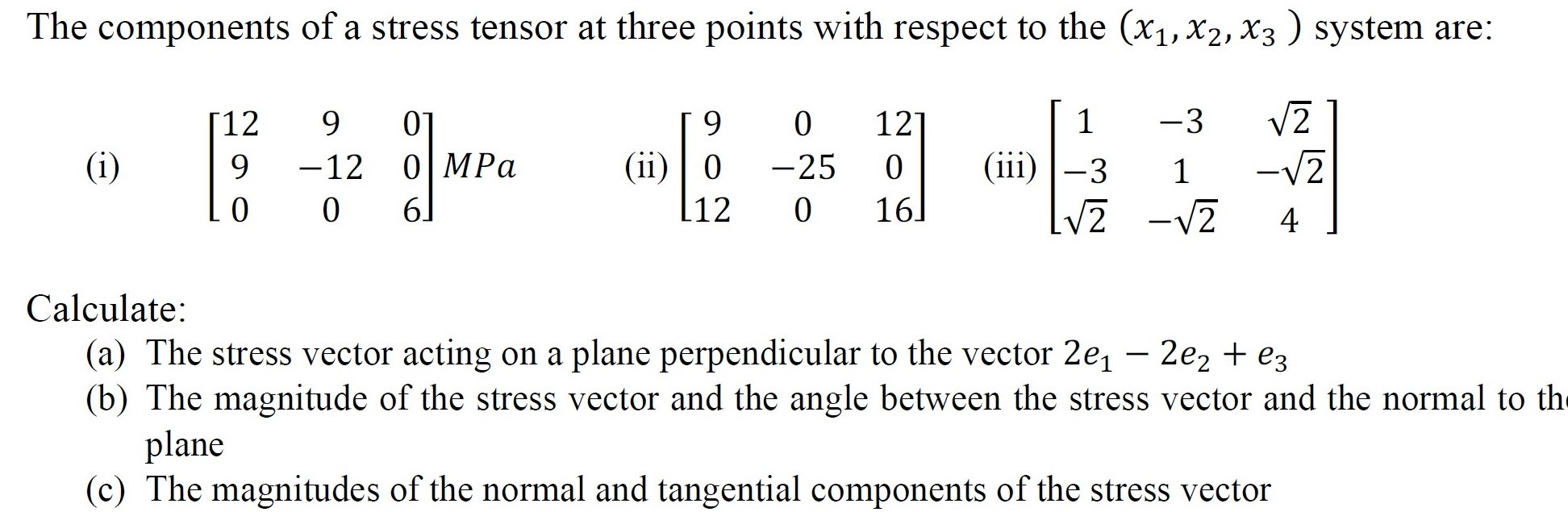 The components of a stress tensor at three points | Chegg.com