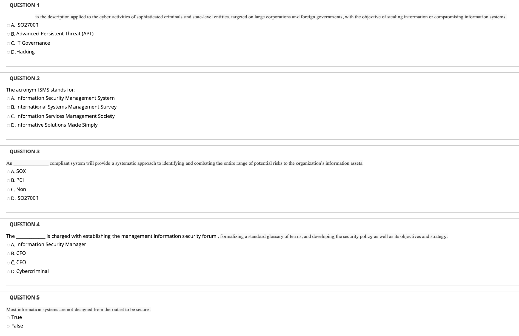 Solved QUESTION 1 is the description applied to the cyber | Chegg.com
