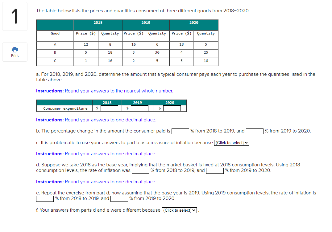 Solved The table below lists the prices and quantities | Chegg.com