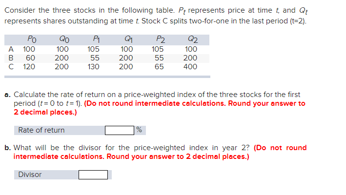 Solved Consider the three stocks in the following table. Pt | Chegg.com
