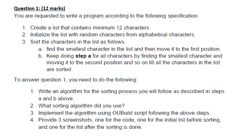 Solved Question 1: (12 marks) You are requested to write a | Chegg.com
