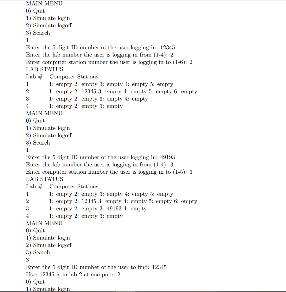 Solved C++ program that could be used to track, by lab, who | Chegg.com