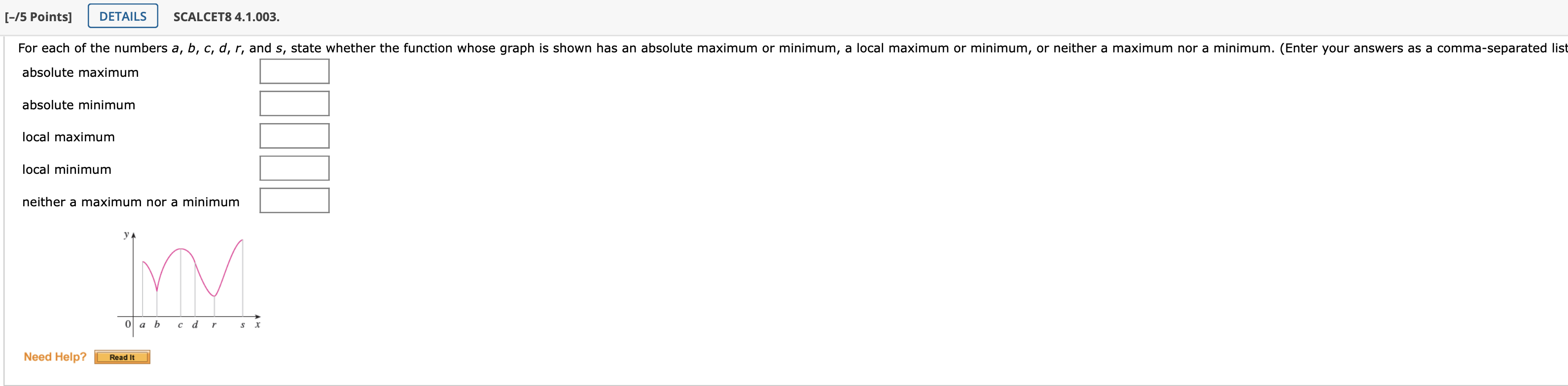 Solved [-/5 Points] DETAILS SCALCET8 4.1.003. For each of | Chegg.com