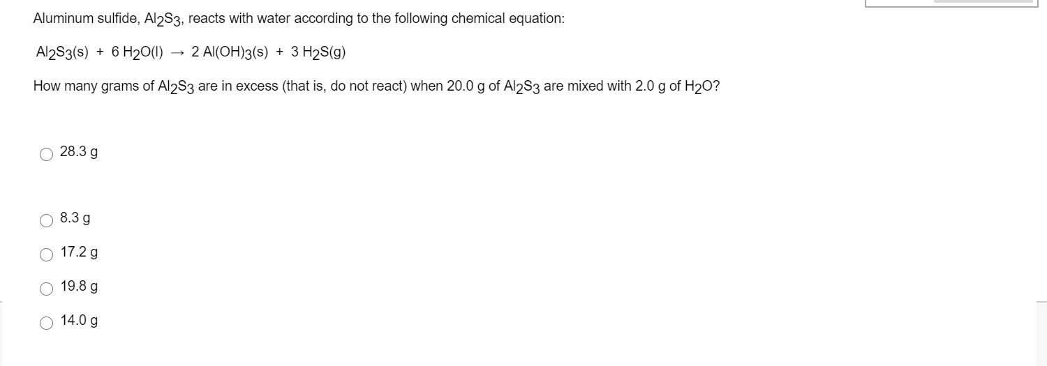 Solved Aluminum sulfide, Al2S3, reacts with water according | Chegg.com