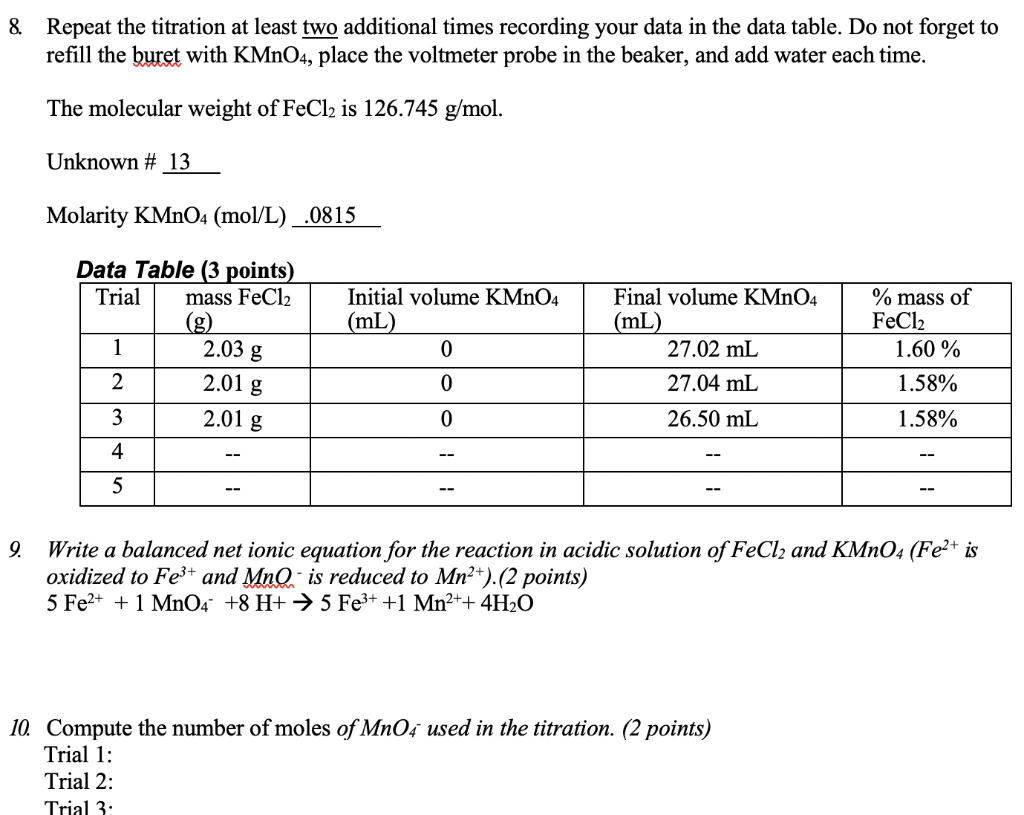 Solved 8. Repeat the titration at least two additional times | Chegg.com