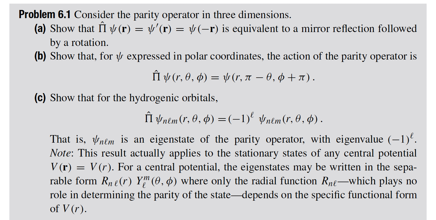 Solved roblem 6.1 Consider the parity operator in three | Chegg.com